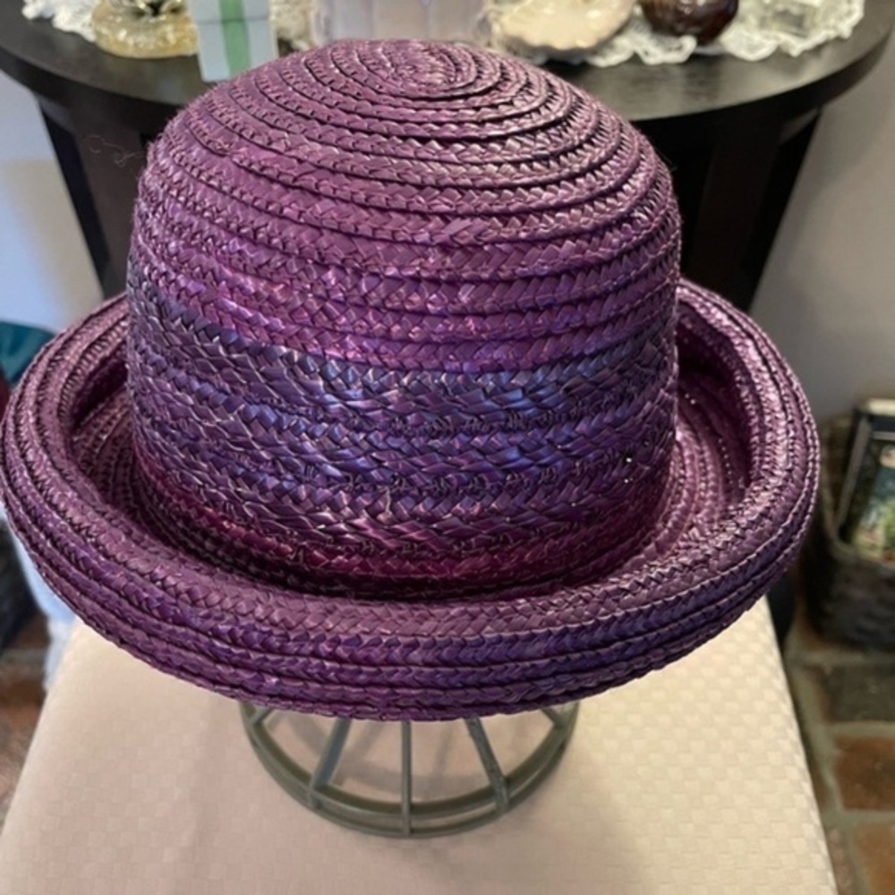 Vintage Purple Woven Straw Bowler Hat Size 58cm. - Gem